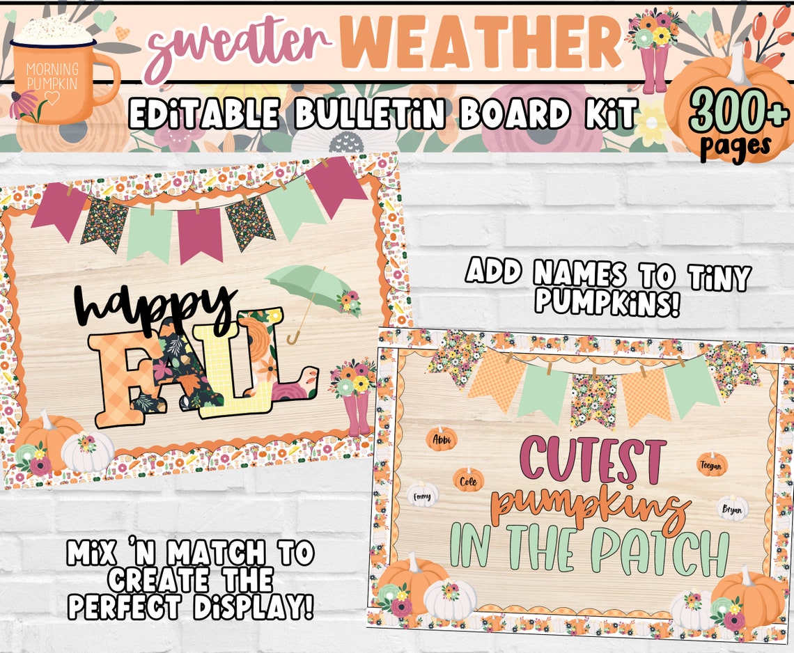 Pastel Pumpkin Fall Theme Editable Classroom Decor Bundle | Fall Slides ...