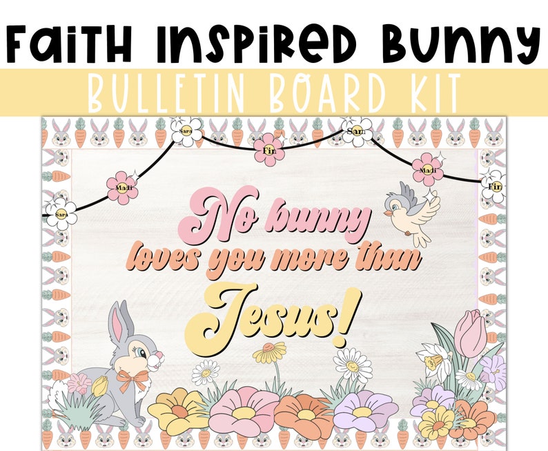 Christian Retro Easter Bunny Spring Bulletin Kit | Groovy Easter ...