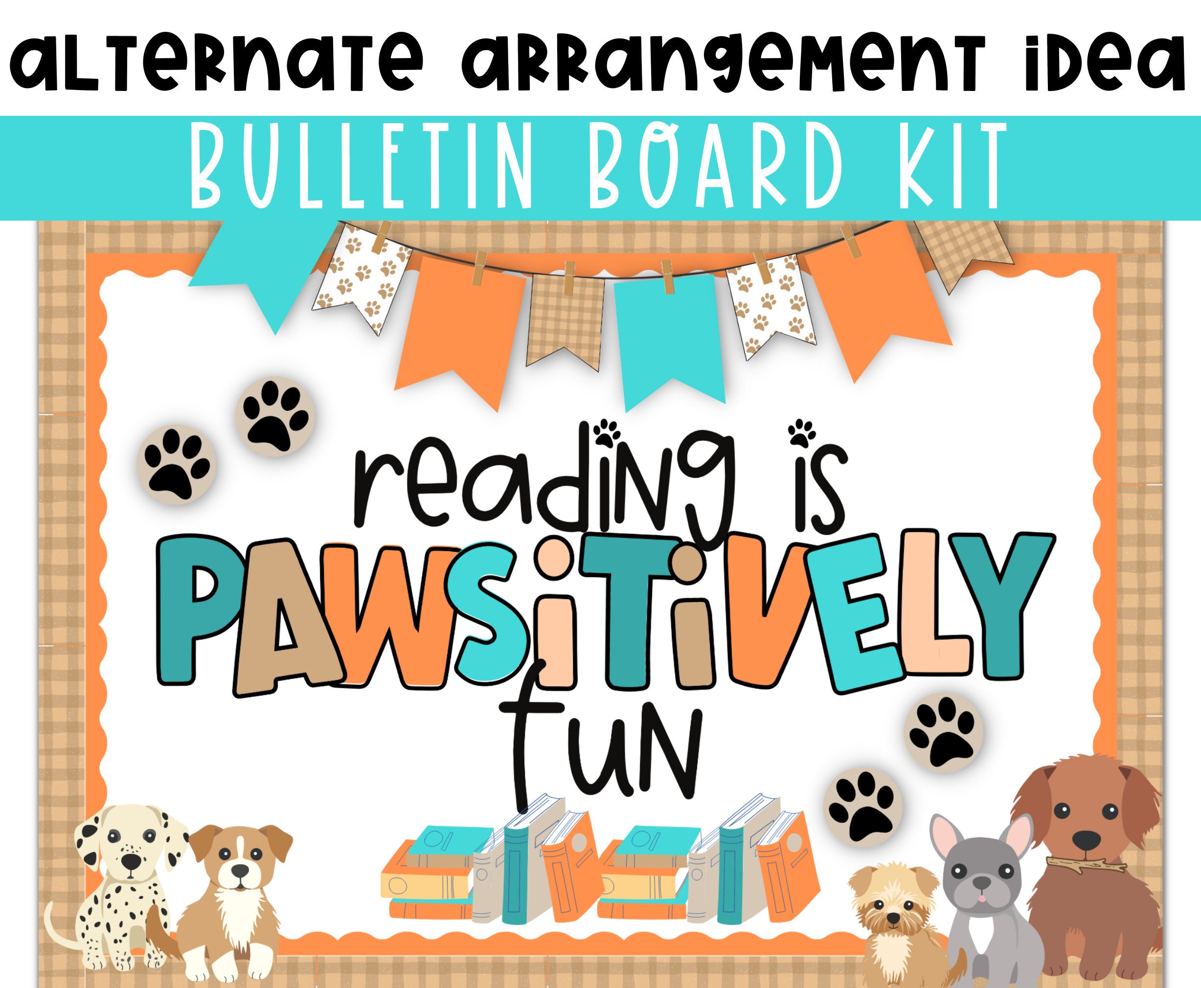 Library Book Dog Back to School Bulletin Board Kit Easy and - Etsy