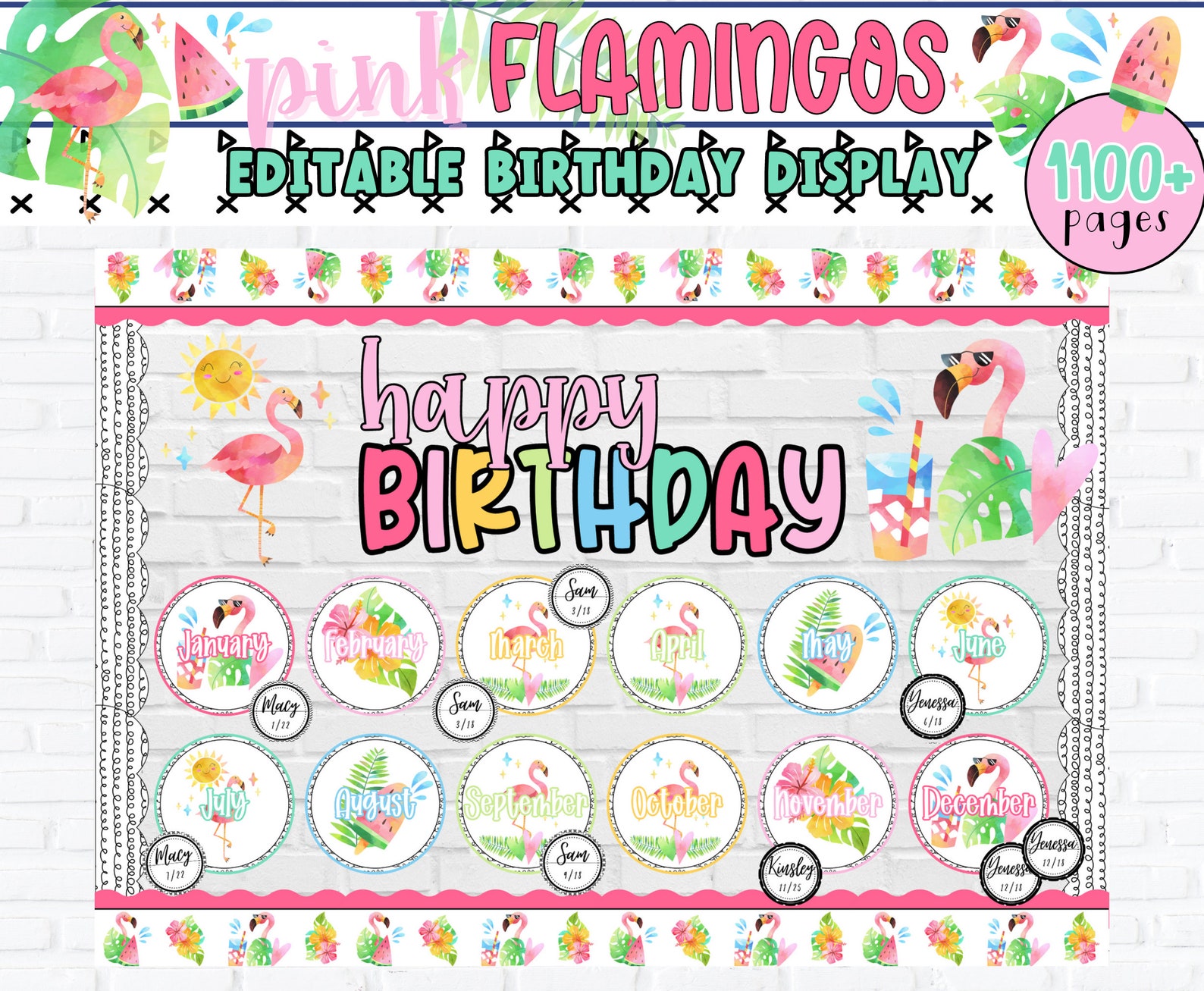 Flamingo Summer Theme Editable CLASSROOM DECOR Bundle | Elementary ...