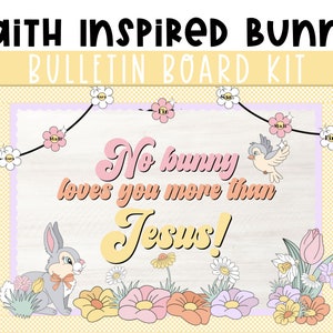 Christian Retro Easter Bunny Spring Bulletin Kit | Groovy Easter ...