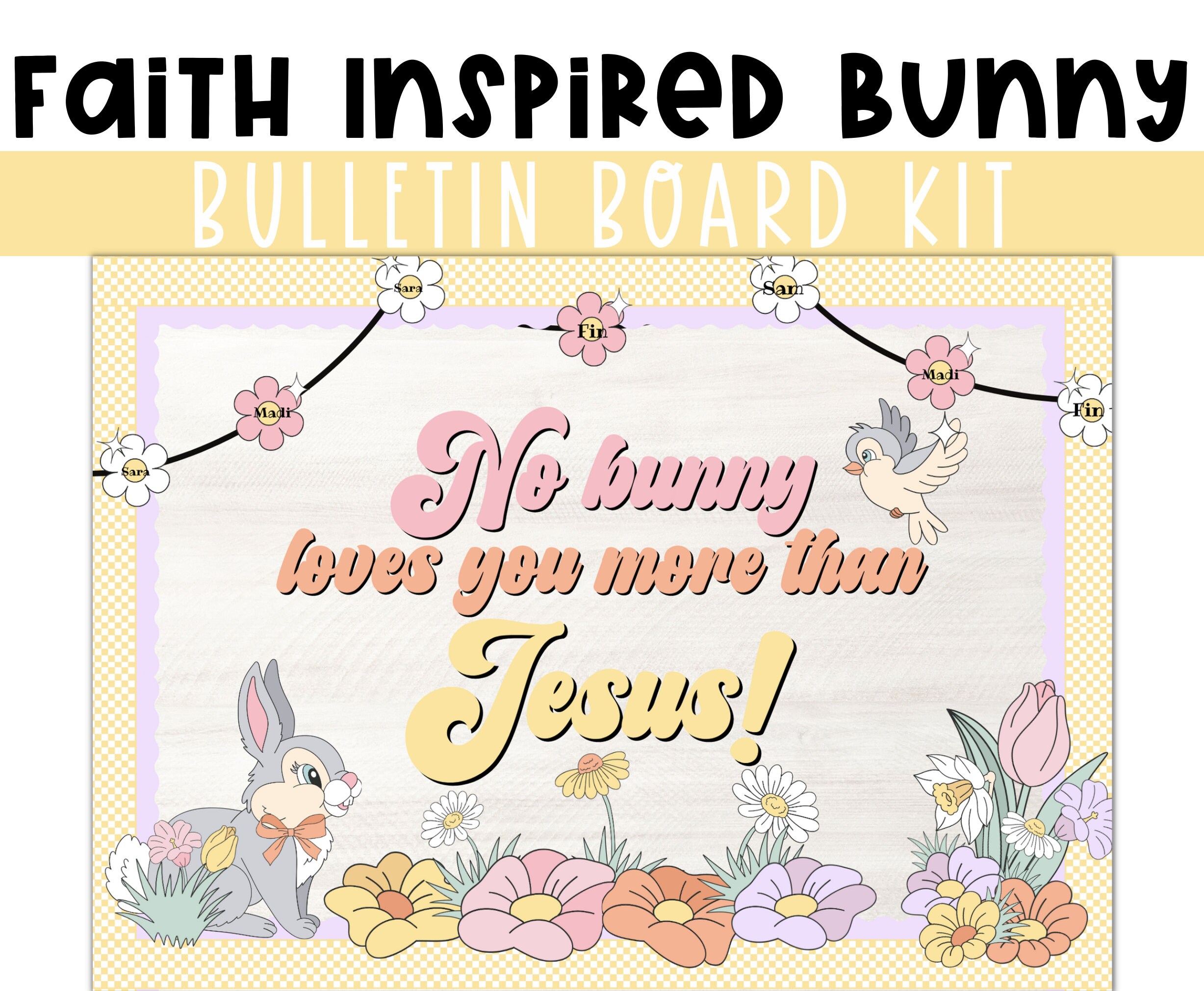 Christian Retro Easter Bunny Spring Bulletin Kit | Groovy Easter ...