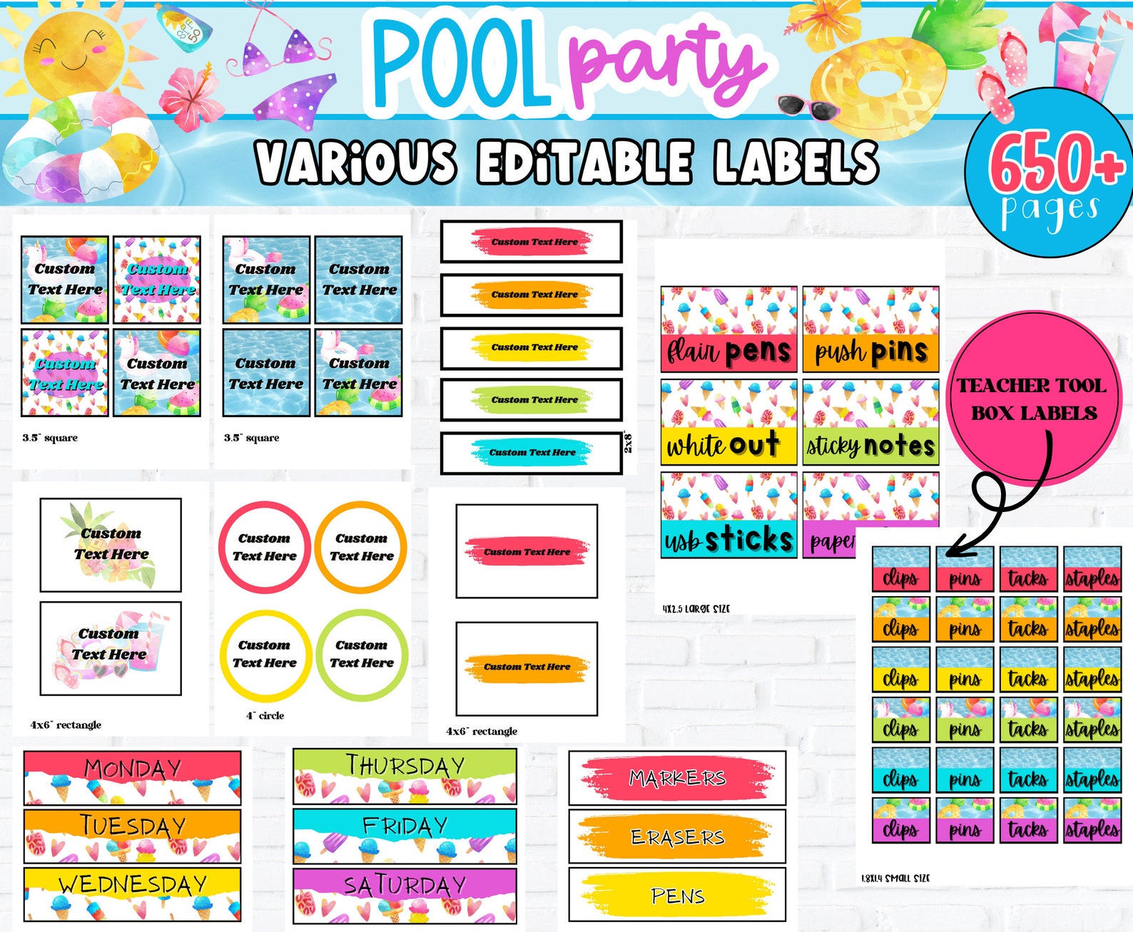 Bright Pool Party Summer CLASSROOM DECOR Bundle Elementary - Etsy