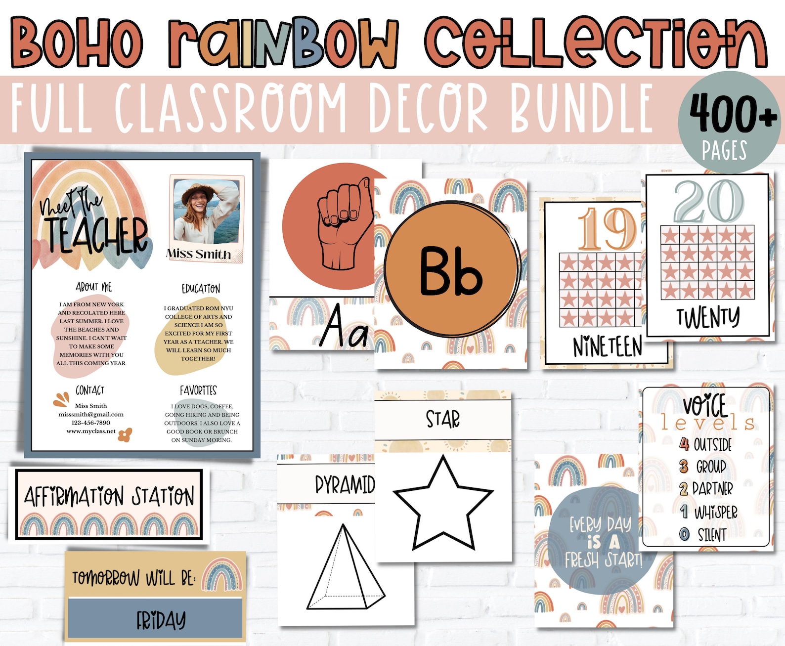 Boho Rainbow CLASSROOM DECOR Full Bundle Meet the Teacher | Shapes ...