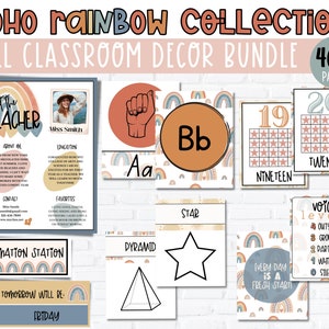 Boho Rainbow CLASSROOM DECOR Full Bundle Meet the Teacher | Shapes ...