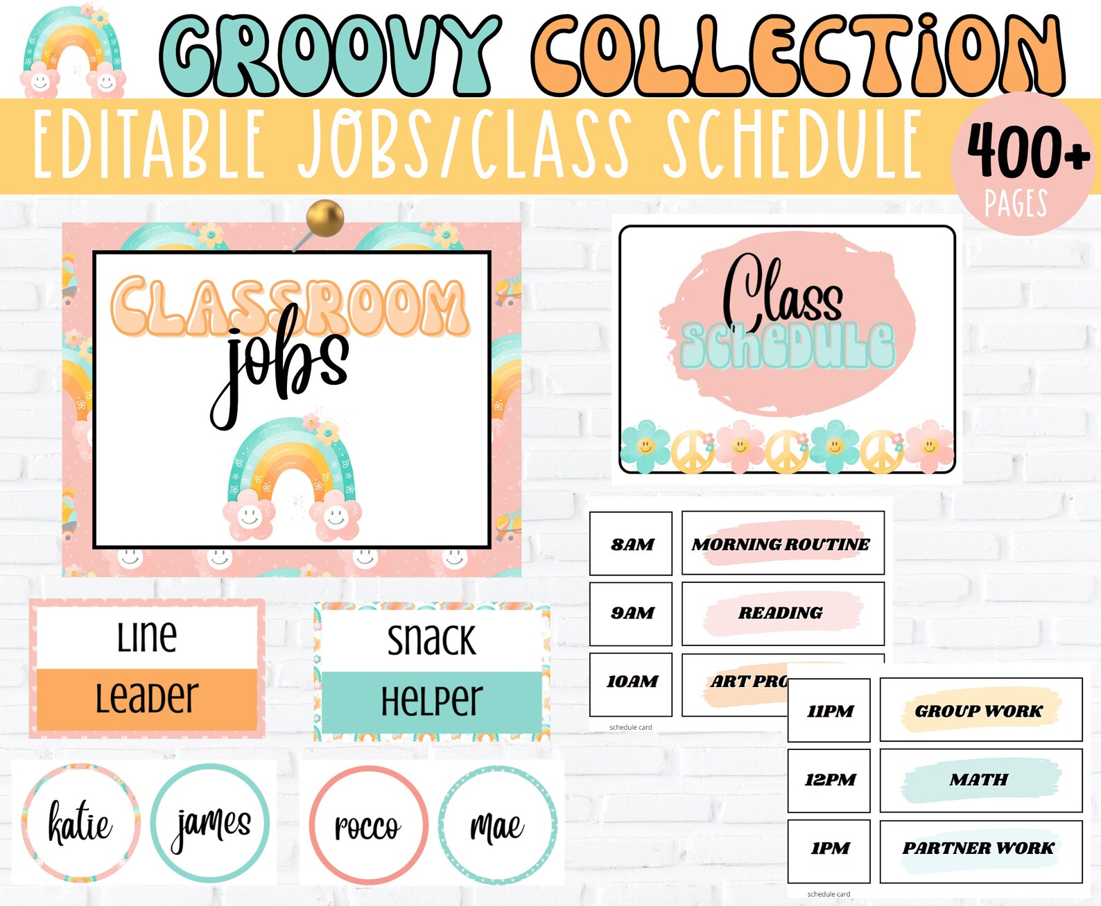 Groovy CLASSROOM DECOR Full Bundle Meet the Teacher Shapes Abc's ...