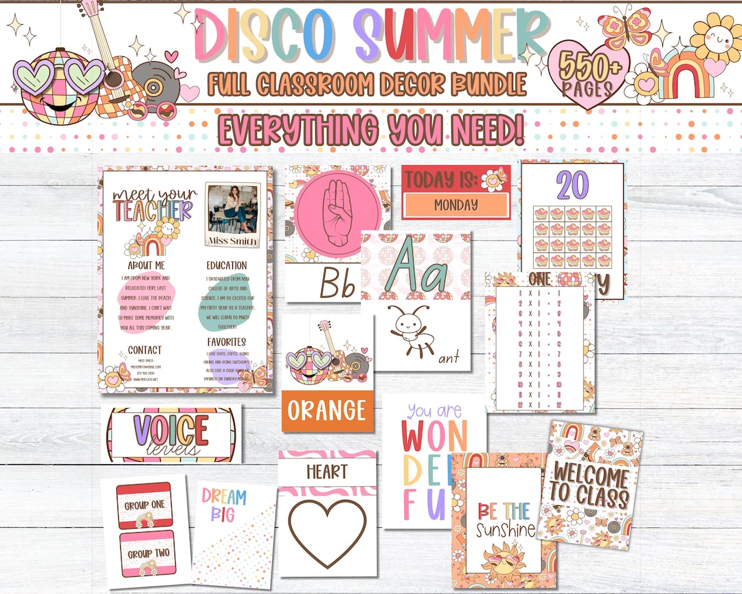 Disco Summer Theme Editable CLASSROOM DECOR Bundle | Elementary ...