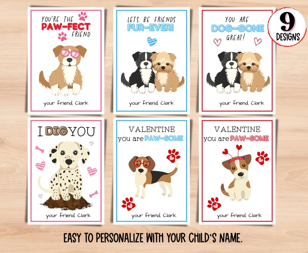 Puppy Printable Valentine's Day Cards. Editable Puppy Classroom ...