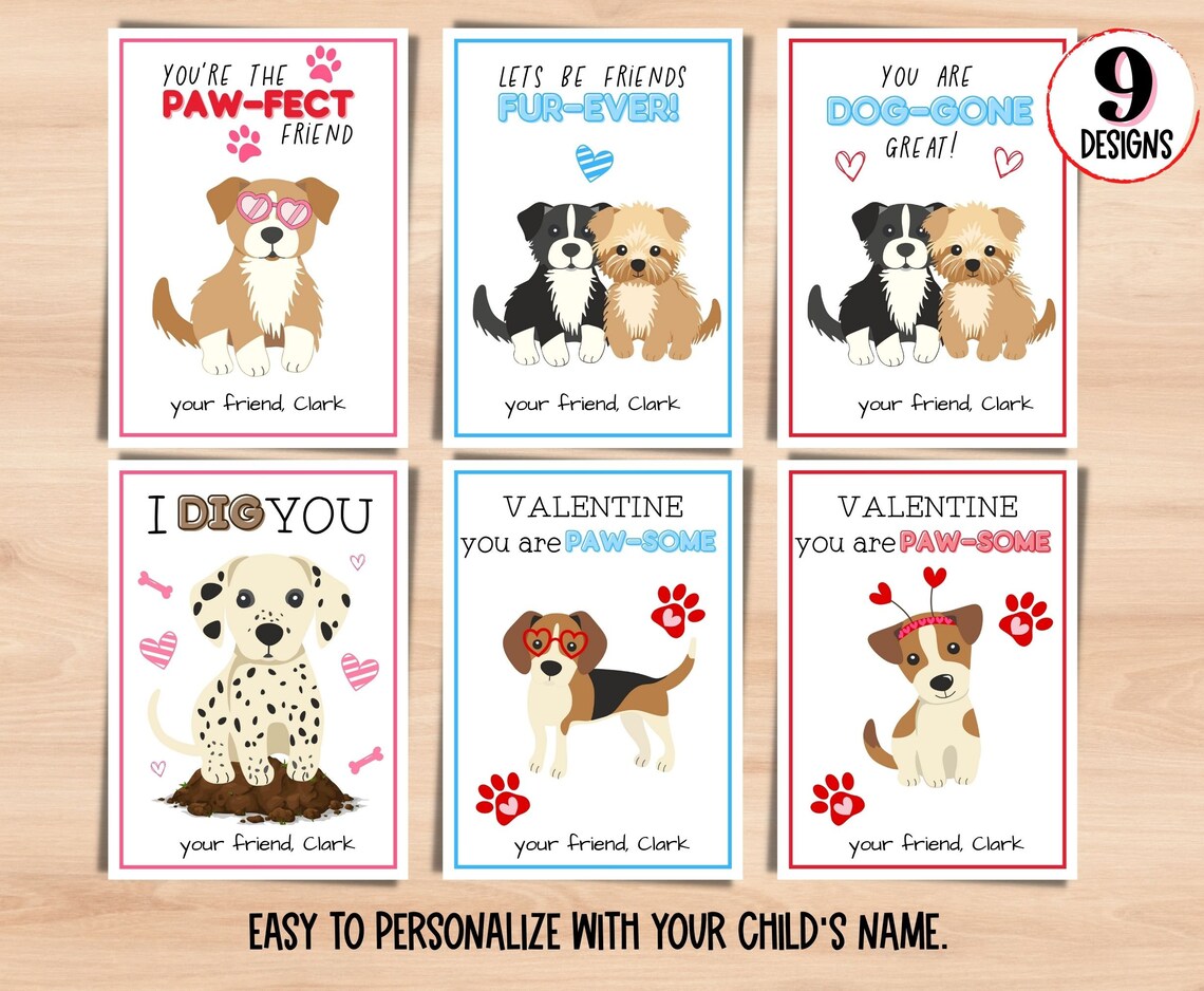 Puppy Printable Valentine's Day Cards. Editable Puppy - Etsy