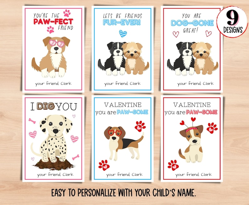 Puppy Printable Valentine's Day Cards. Editable Puppy Classroom ...