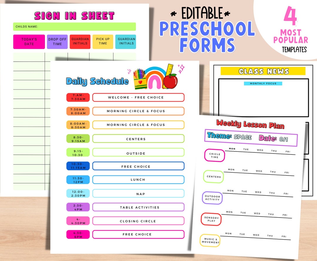 Preschool Daily Schedule Daycare Schedule EDITABLE Template. Sign in ...