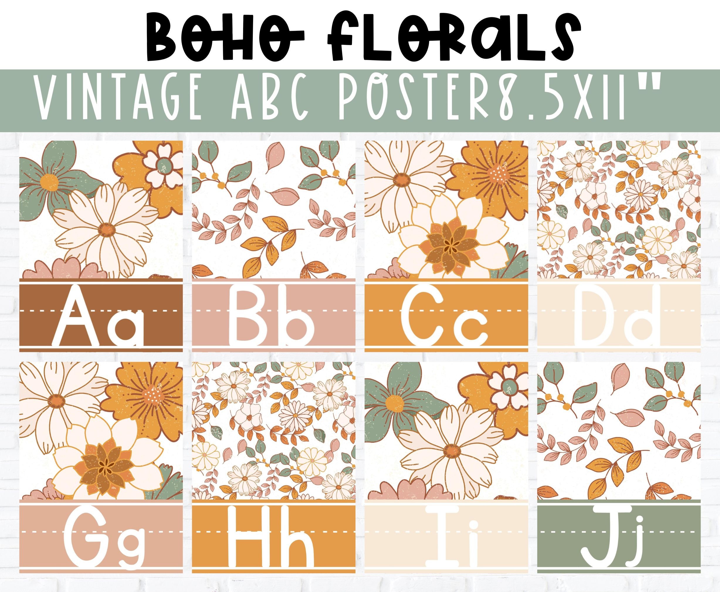 Retro Flower ABC Alphabet Classroom Poster. Alphabet Display Classroom ...