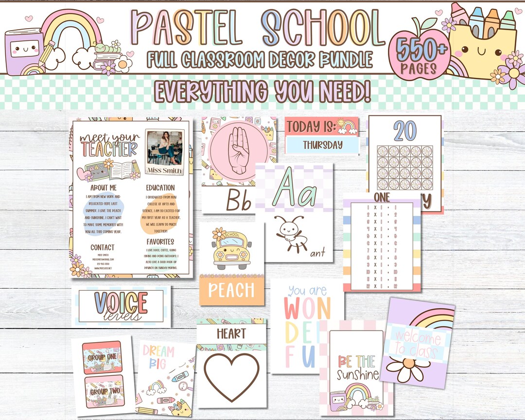 Pastel School Theme Editable CLASSROOM DECOR Bundle | Elementary ...