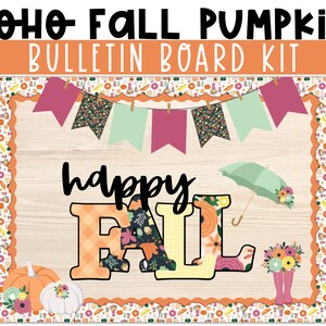 Boho Fall Bulletin Board Kit | Fall Bulletin Board | Boho Pumpkin ...