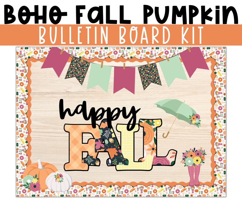 Pumpkin Patch Boho Fall Bulletin Board Kit Fall Bulletin - Etsy