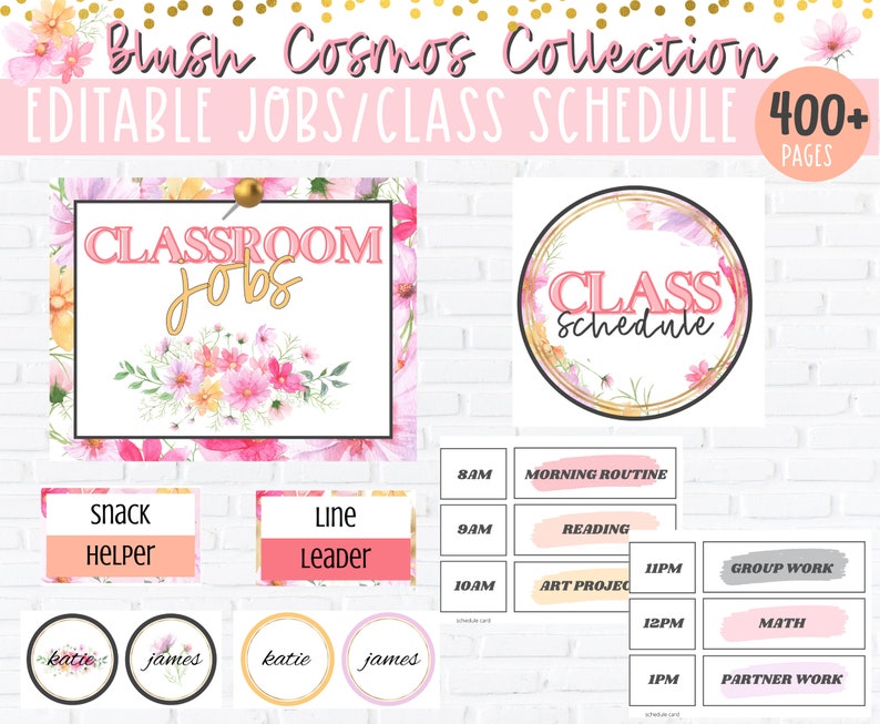 Pink & Floral Editable CLASSROOM DECOR Bundle Elementary - Etsy