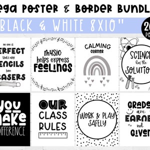 Black and White Educational Classroom Psoters |CLASSROOM Decor Posters ...