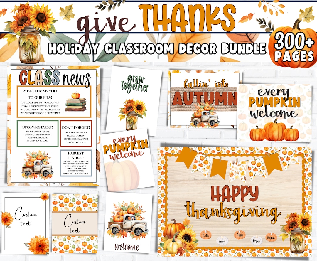 Thanksgiving Theme Editable Holiday Classroom Decor Bundle | Modern ...
