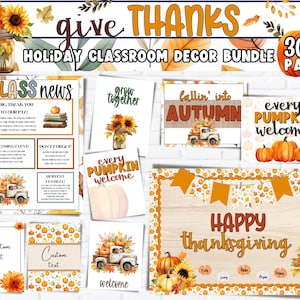 Thanksgiving Theme Editable Holiday Classroom Decor Bundle | Modern ...