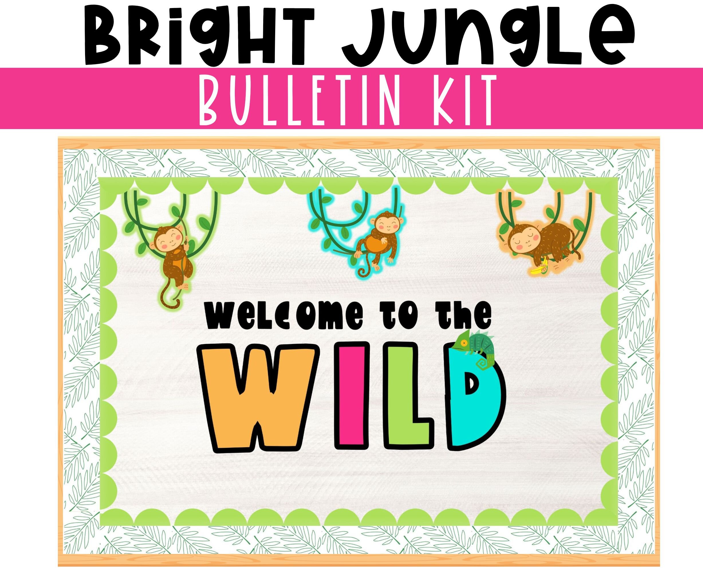 Wild About Learning Safari Classroom Bulletin | Monkey Summer Bulletin ...