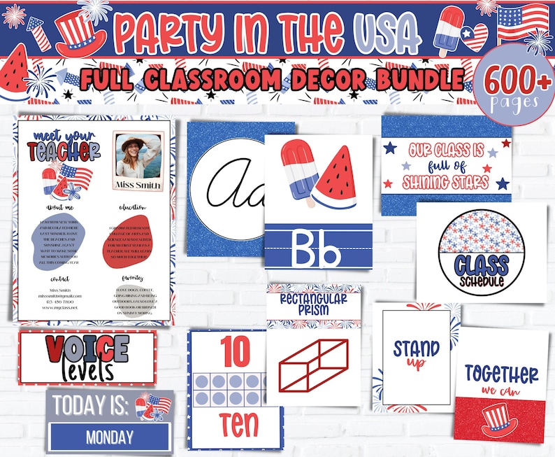 USA American Theme Editable CLASSROOM DECOR Bundle | Elementary ...