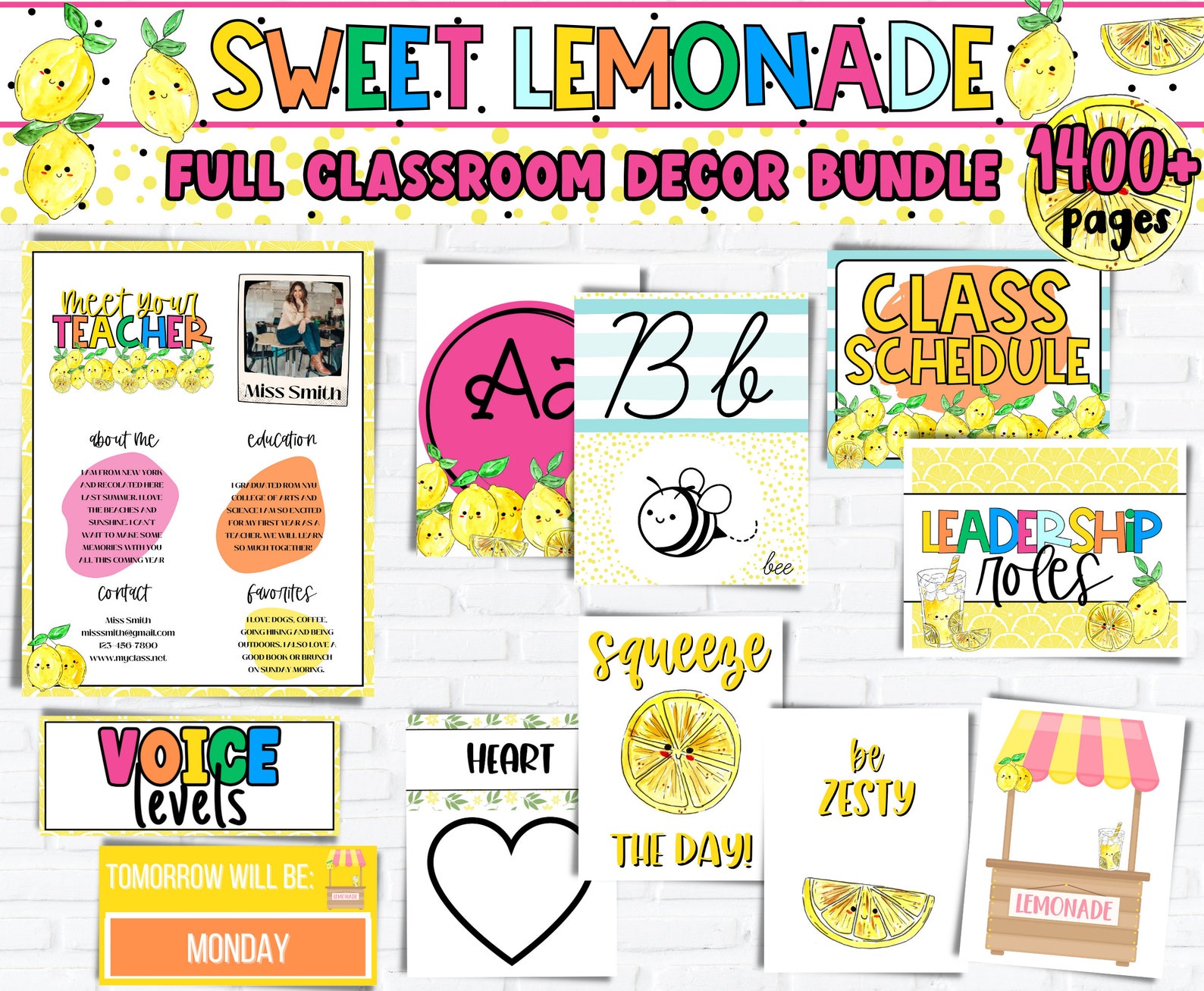 Lemon Theme Editable CLASSROOM DECOR Bundle Elementary - Etsy