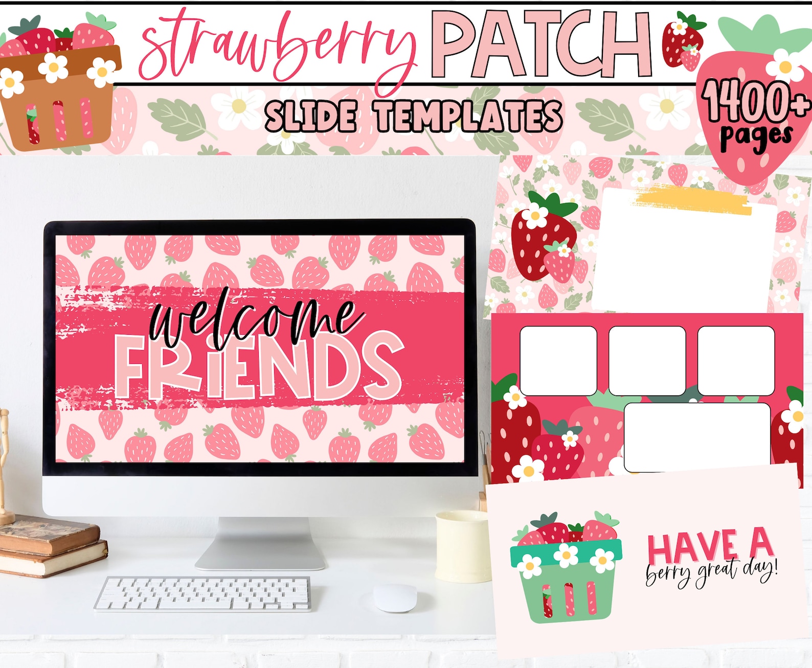 Strawberry Theme Editable CLASSROOM DECOR Bundle Elementary Classroom ...