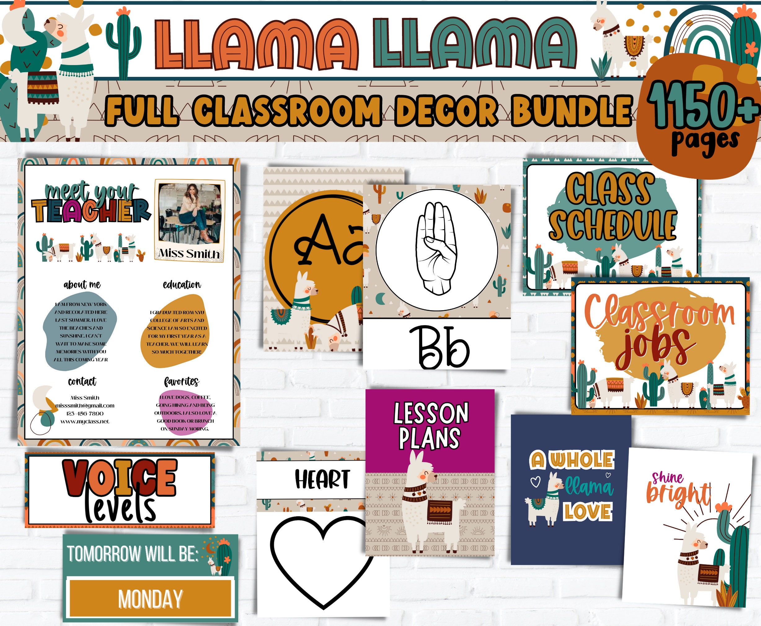 Llama Theme Editable Classroom Decor Bundle Modern Elementary Classroom ...