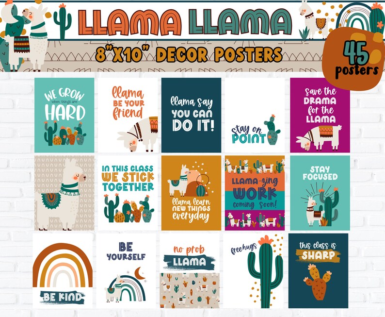 Llama Theme Editable Classroom Decor Bundle Modern Elementary Classroom ...