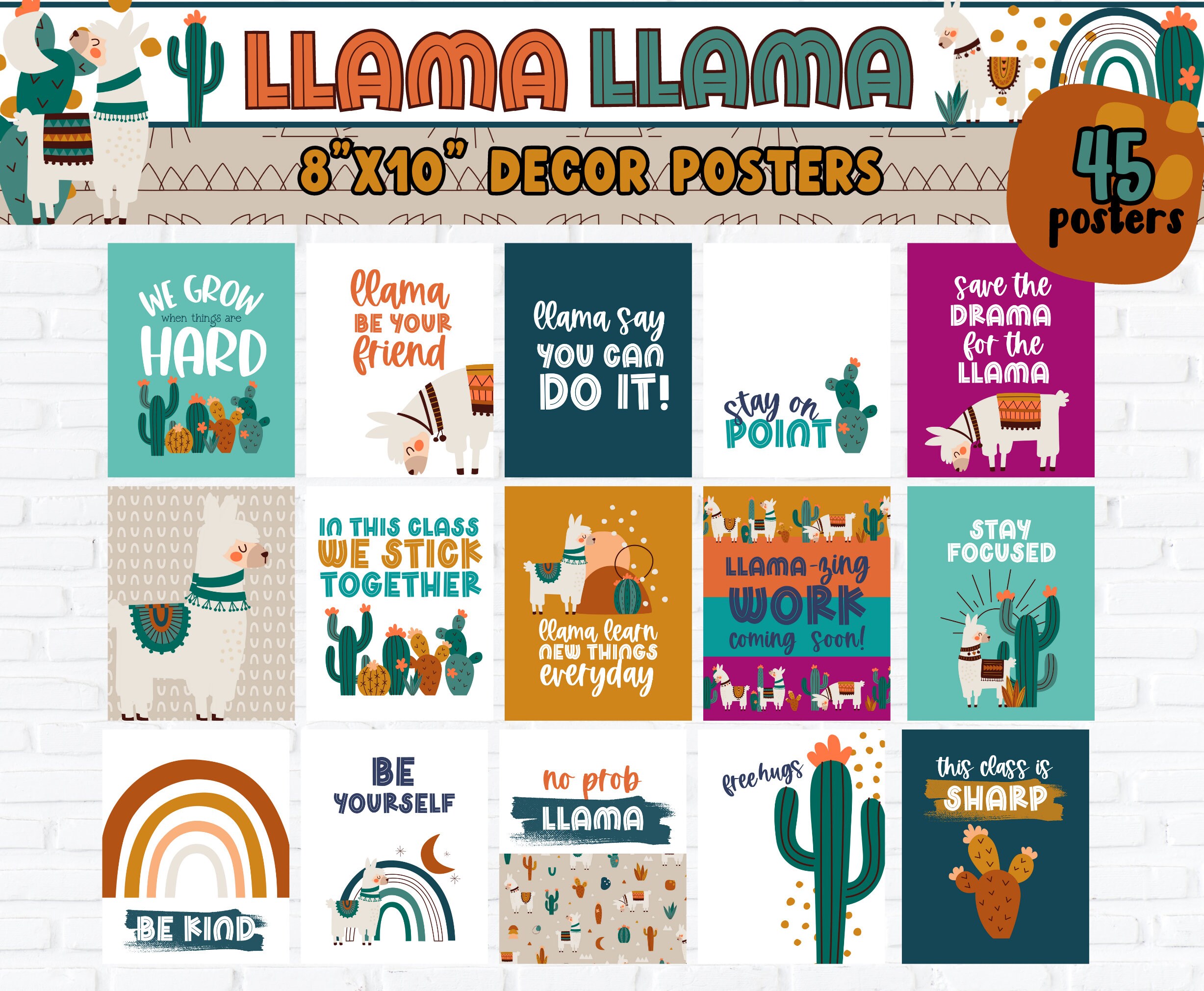 Llama Theme Editable Classroom Decor Bundle Modern Elementary Classroom ...