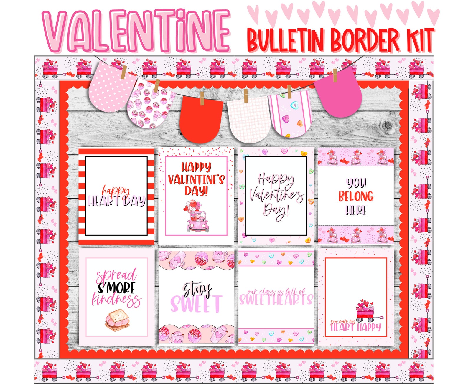 Valentine Bulletin Board Kit Printable. Heart Day Classroom Decor ...