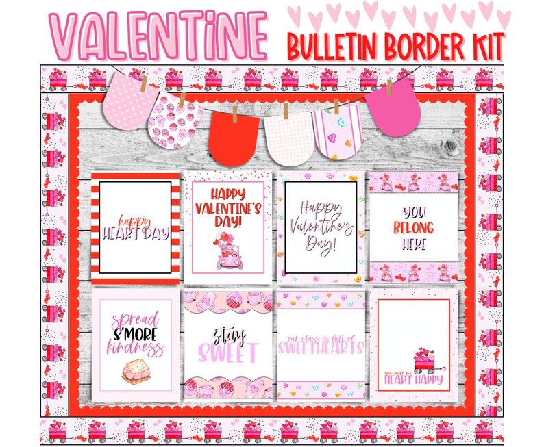 Valentine Bulletin Board Kit Printable. Heart Day Classroom Decor ...