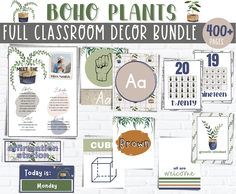 Boho Plants CLASSROOM DECOR Full Bundle Meet the Teacher - Etsy