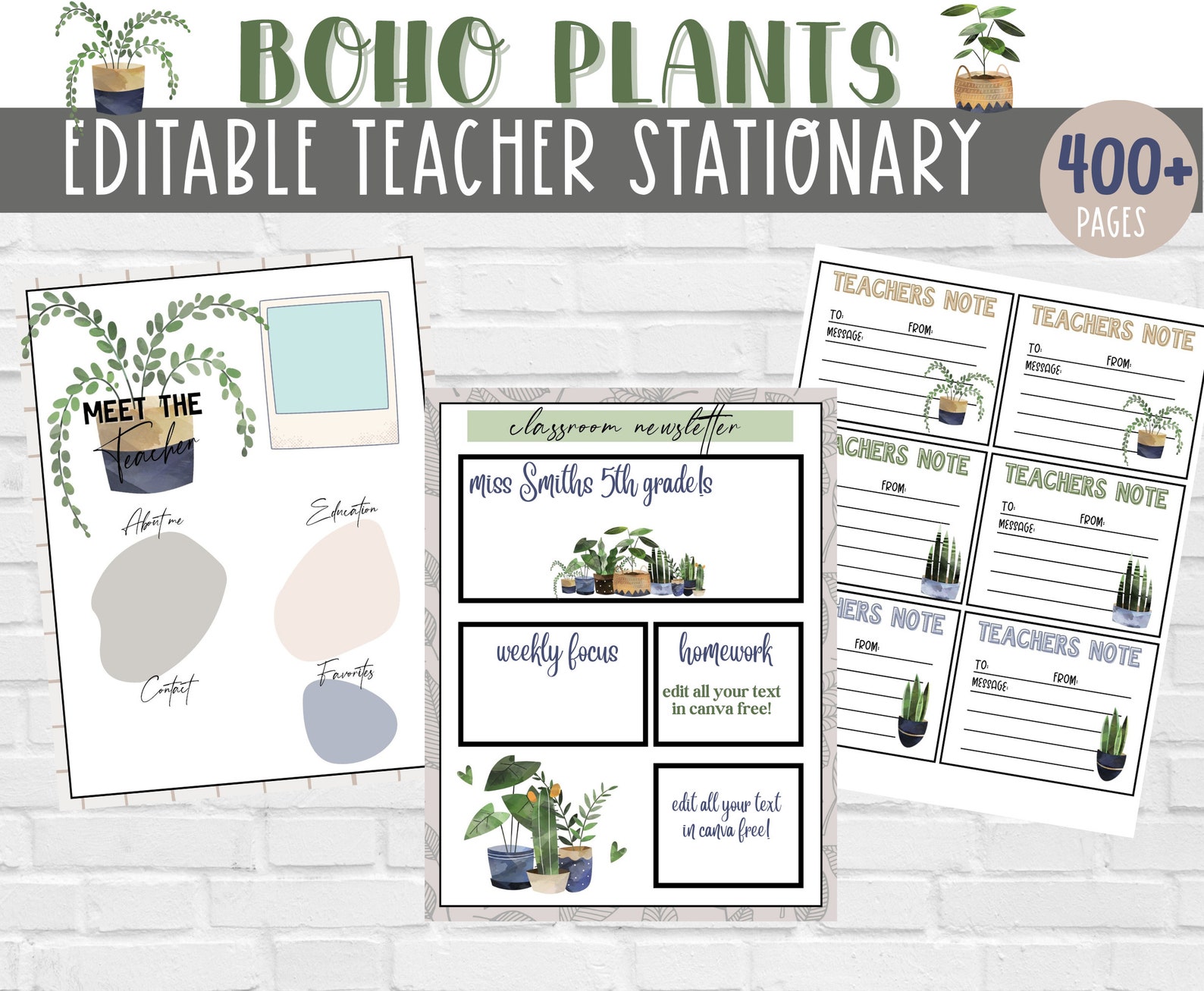 Boho Plants CLASSROOM DECOR Full Bundle Meet the Teacher Shapes Abc's ...