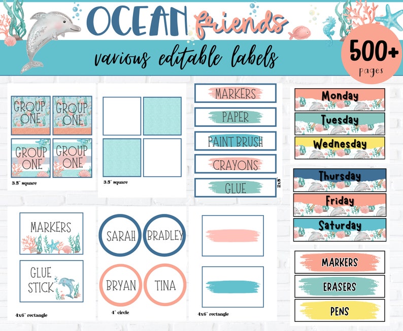 Ocean Sea Life Editable CLASSROOM DECOR Bundle Elementary - Etsy