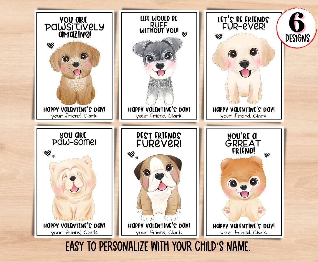 Pet Themed Printable Valentine's Day Cards. Editable Puppy Classroom ...