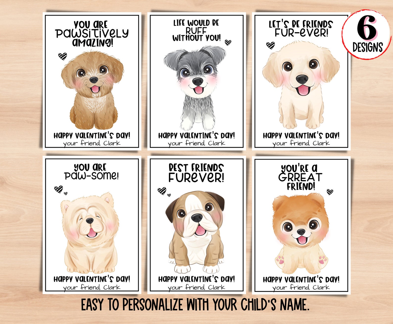 Pet Themed Printable Valentine's Day Cards. Editable Puppy Classroom ...