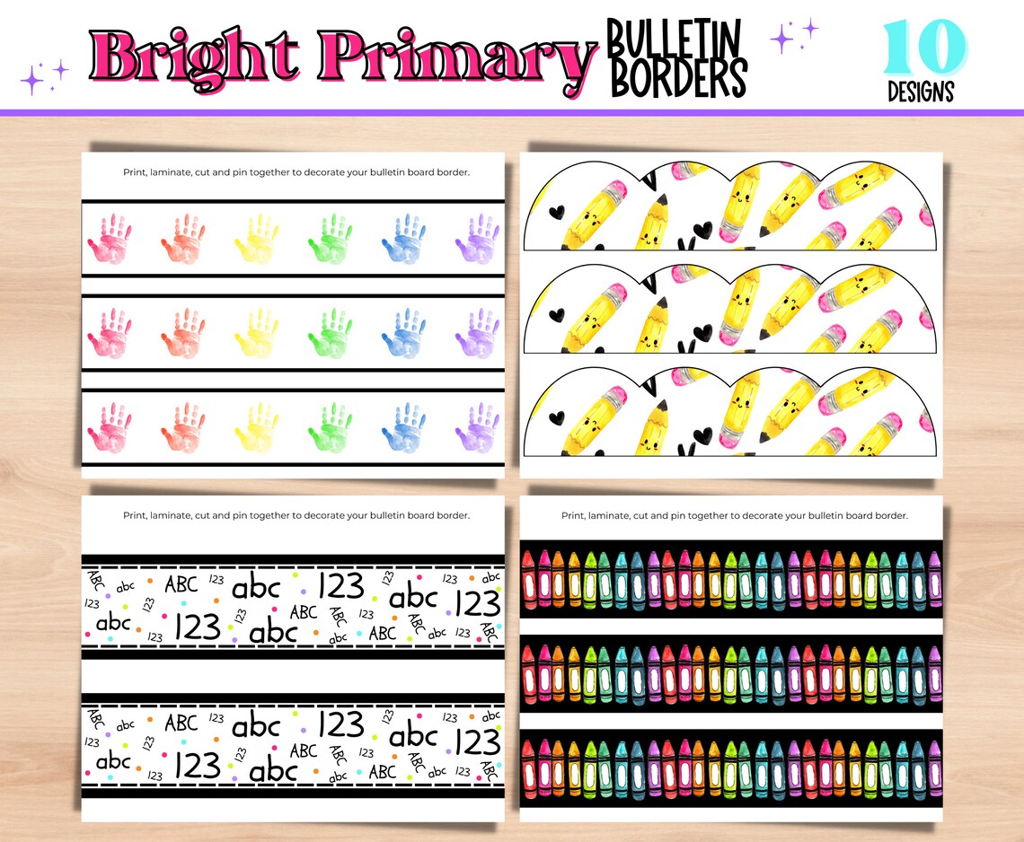 Bright Primary Bulletin Board Borders. Colorful Printable - Etsy