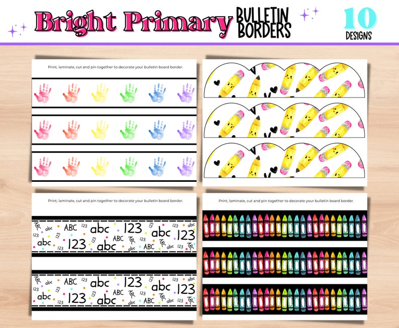 Bright Primary Bulletin Board Borders. Colorful Printable - Etsy