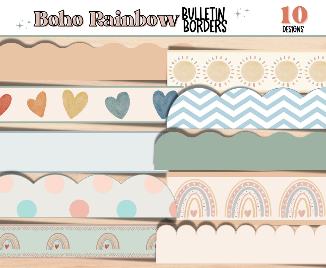 Boho Rainbow Bulletin Board Borders Modern Printable Classroom Borders