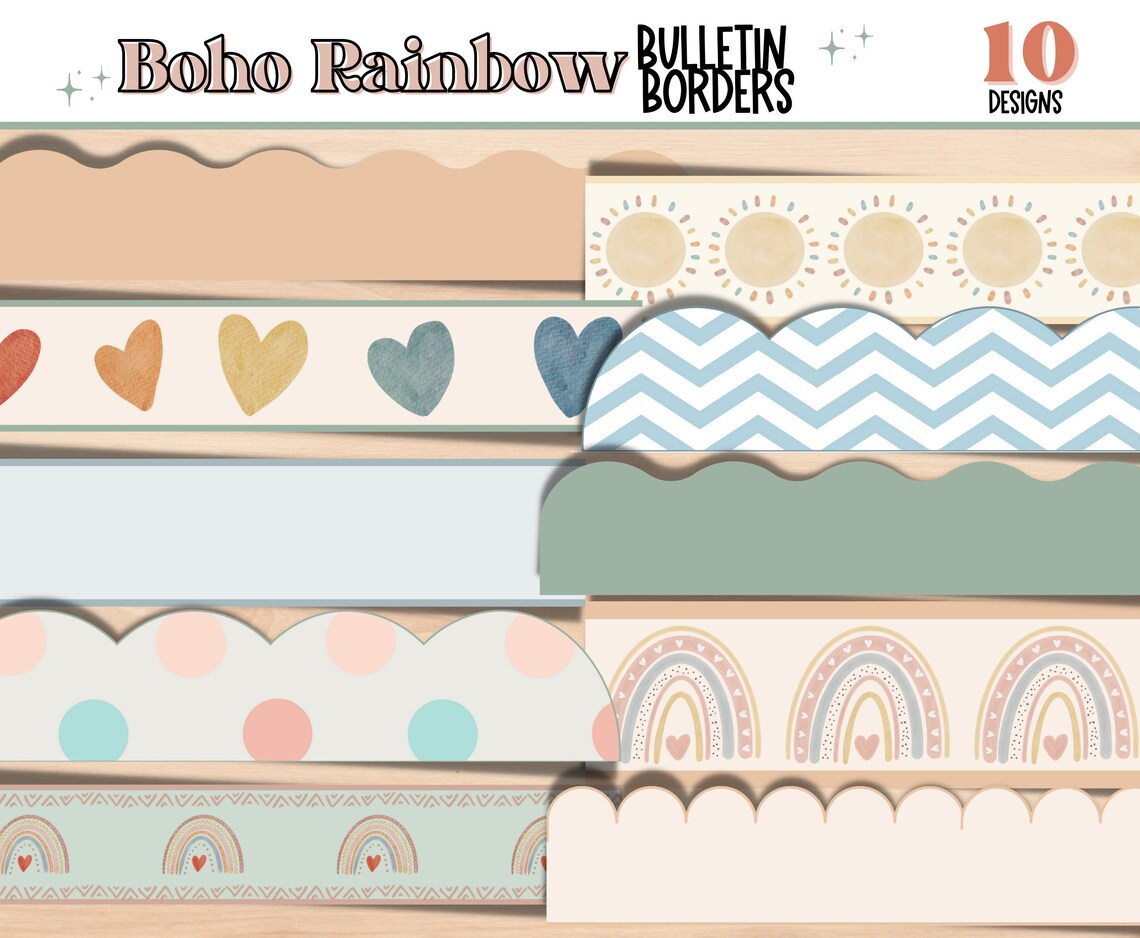 Boho Rainbow Bulletin Board Borders. Modern Printable Classroom Borders ...