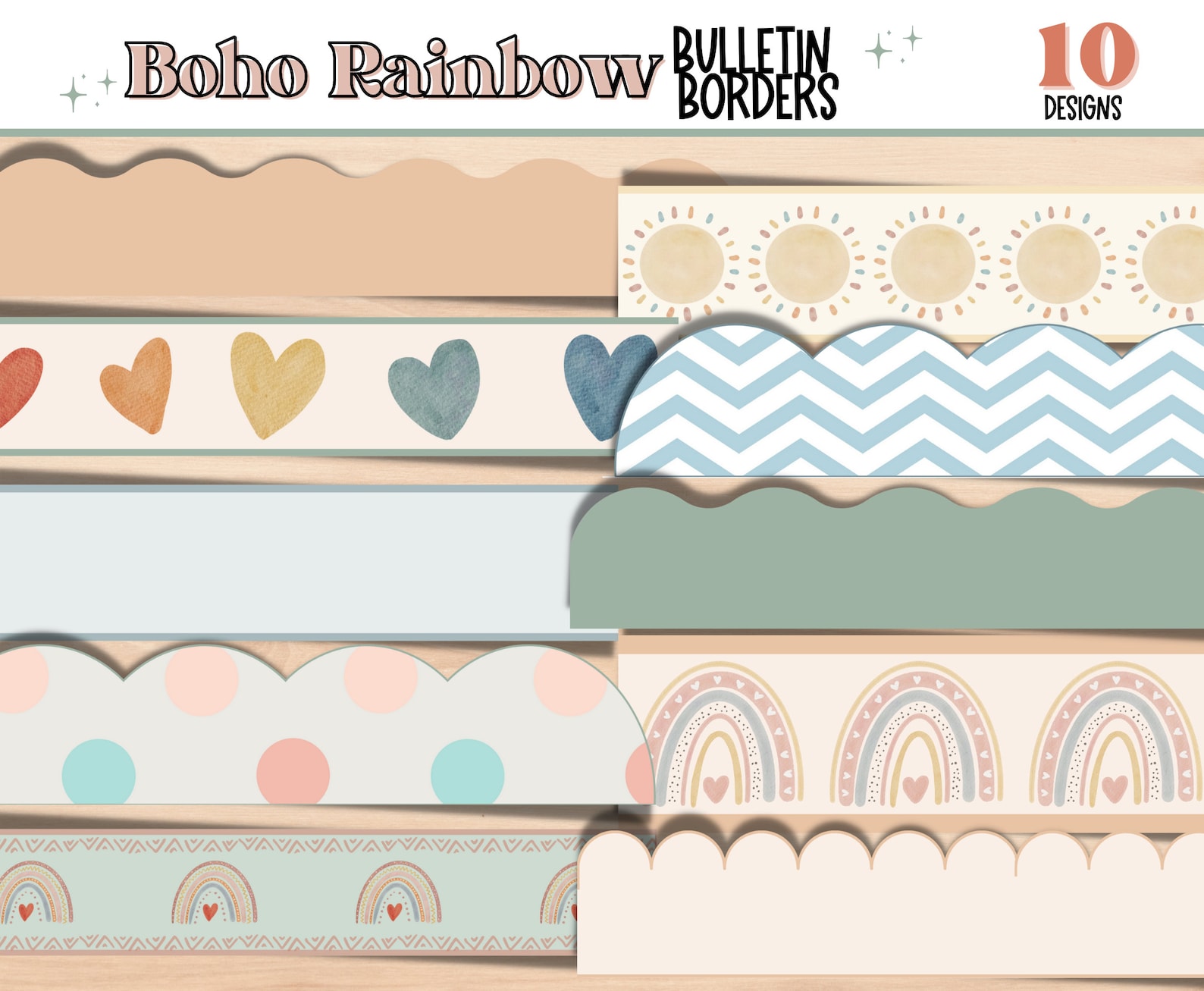Boho Rainbow Bulletin Board Borders. Modern Printable Classroom Borders ...