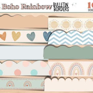 Boho Rainbow Bulletin Board Borders. Modern Printable Classroom Borders ...