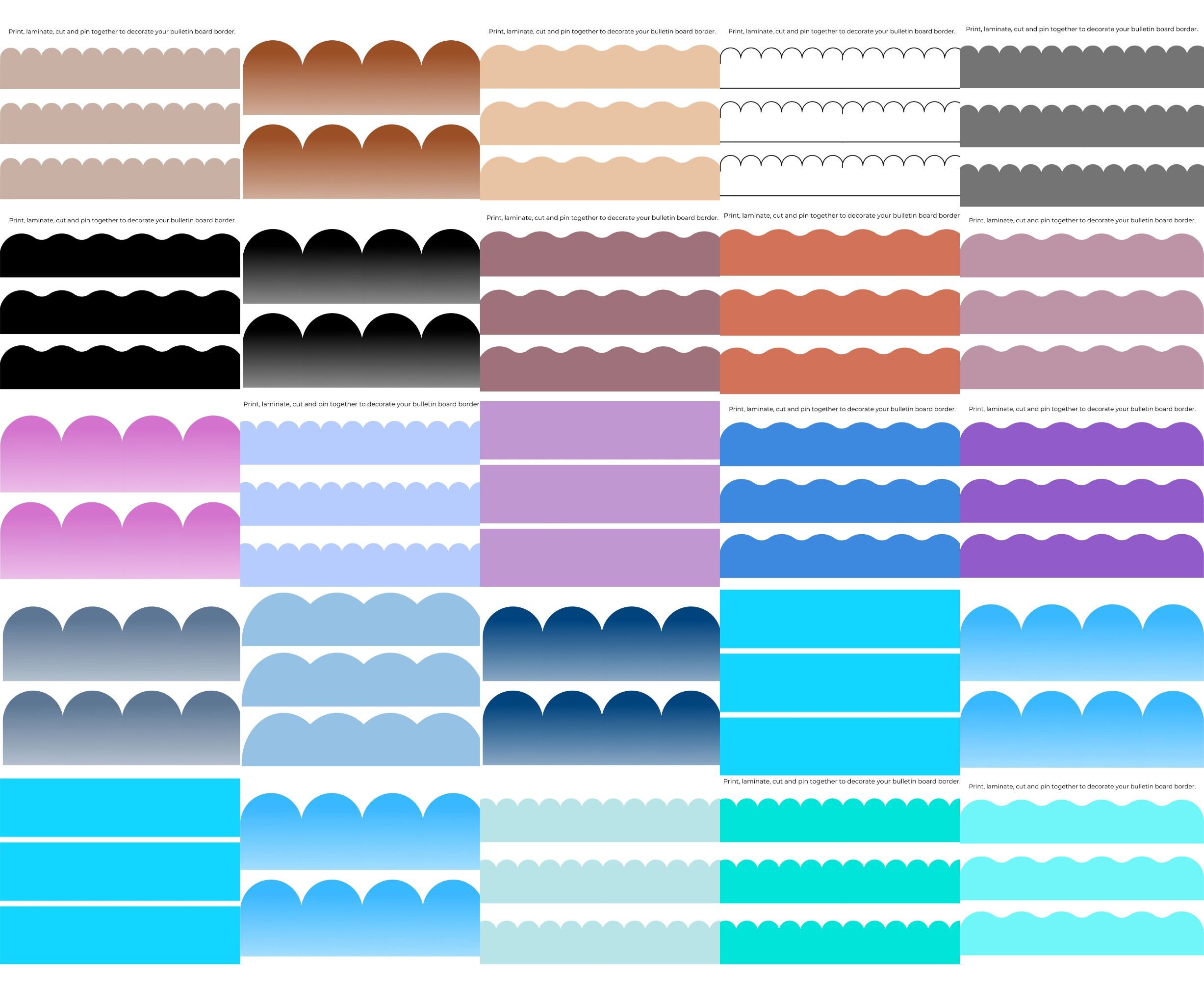 Solid Bulletin Board Borders Bundle. 55 COLORS Modern Printable ...