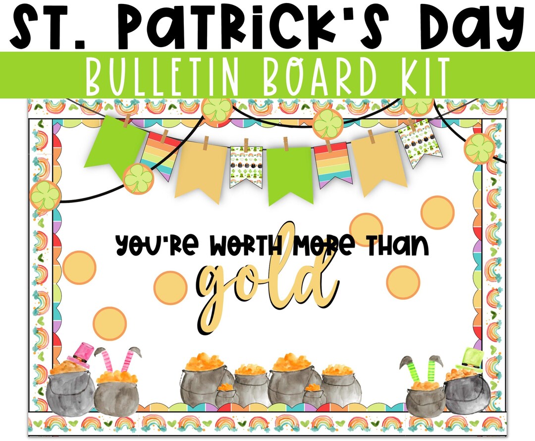 St. Patrick's Day Bulletin Board Kit. Printable Boho Bulletin Borders ...