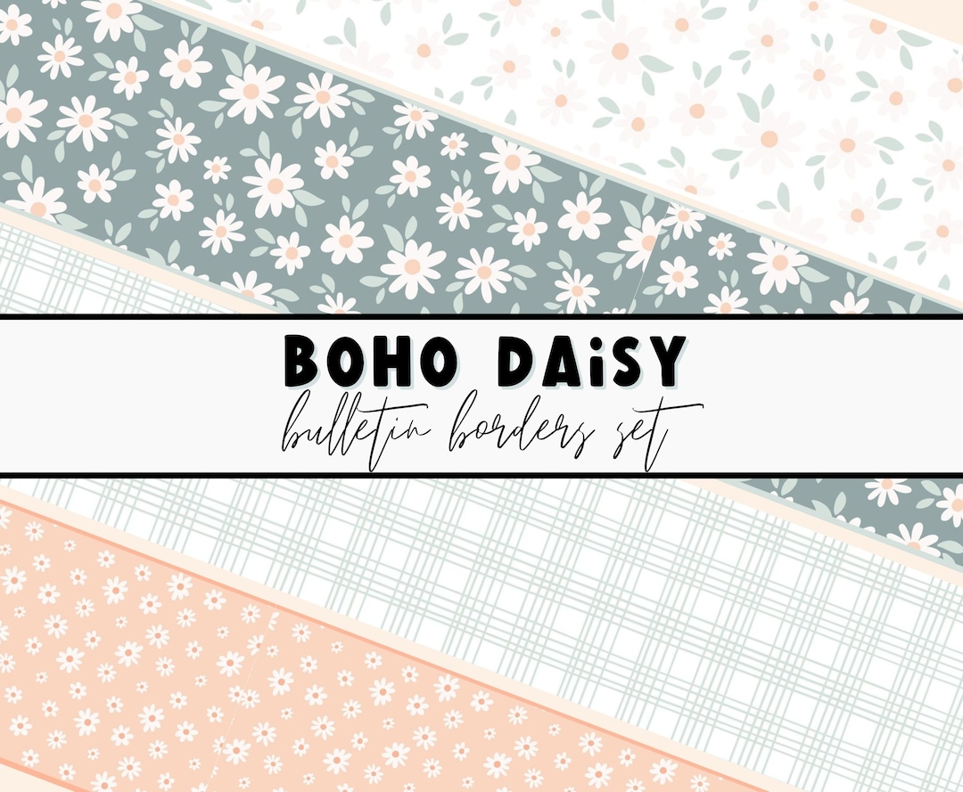 Floral Neutral Boho Daisy & Floral Bulletin Board Borders. Colorful ...
