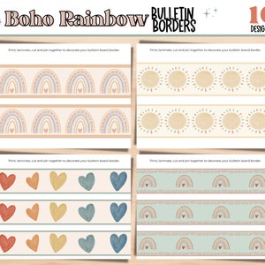 Boho Rainbow Bulletin Board Borders. Modern Printable Classroom Borders ...