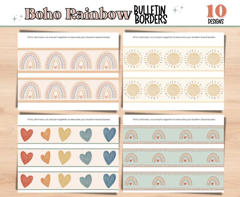 Boho Rainbow Bulletin Board Borders Modern Printable Classroom Borders