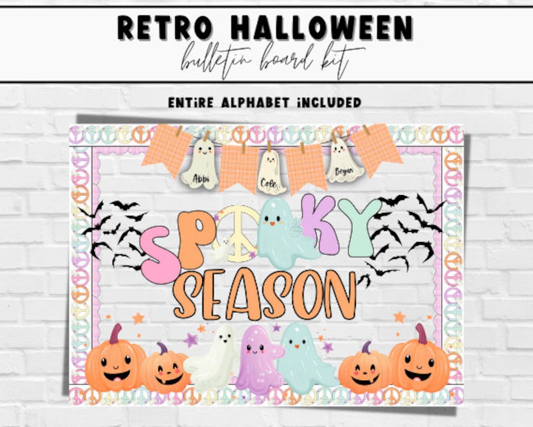 Spooky Season Retro Bulletin Board Kit | Retro Halloween Bulletin ...
