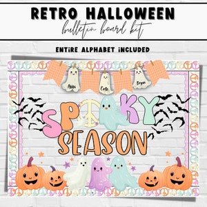 Spooky Season Retro Bulletin Board Kit | Retro Halloween Bulletin ...